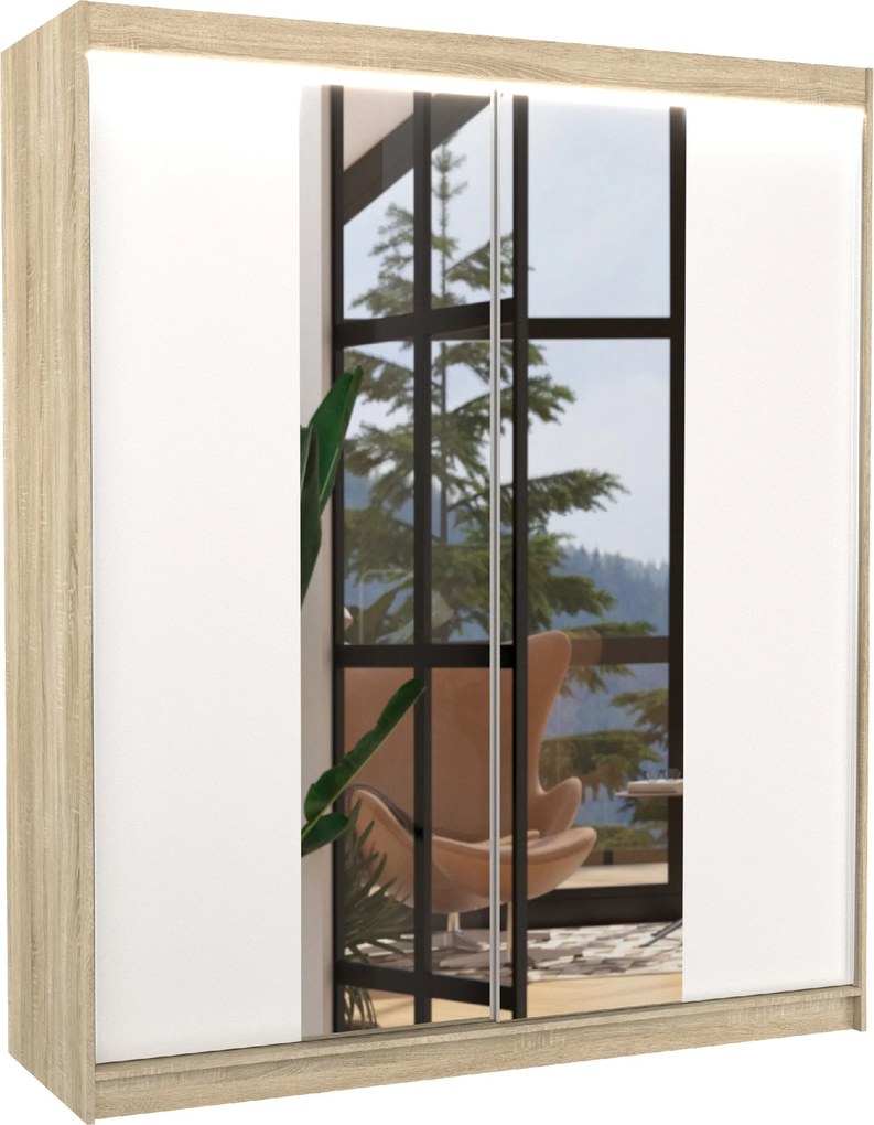 ADRK Furniture Posuvná skříň se zrcadlem a LED osvětlením BALANCE 180 SW-BAL-S+W-180+L-V312