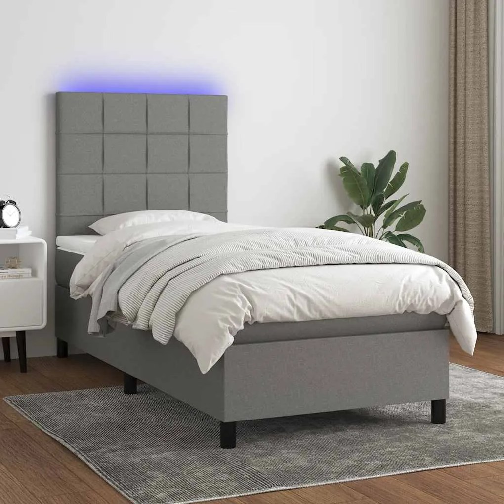 Box spring postel s matrací a LED tmavě šedá 80 x 200 cm textil 3134830