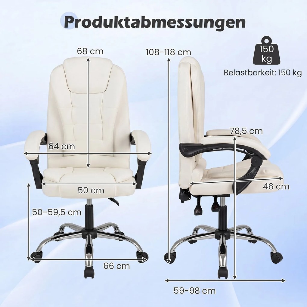 Costway Ergonomická manažerská židle s kolečky, nastavitelnou výškou sedáku