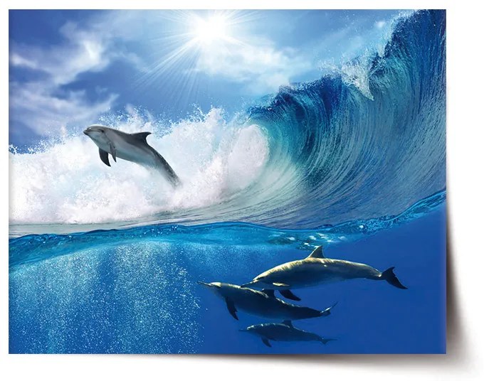 Plakát - Delfíni ve vlnách 120x80 cm