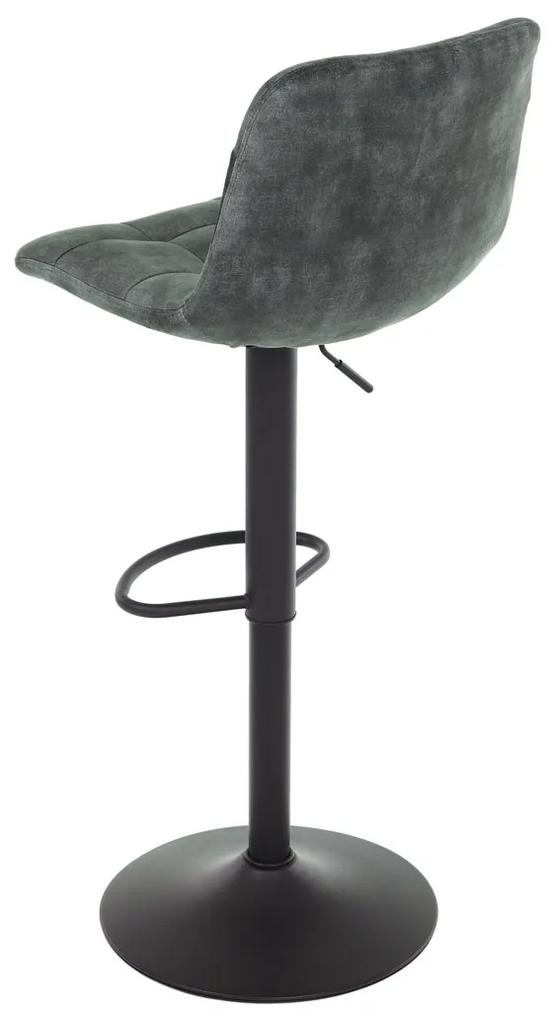 Židle barová, zelená sametová látka, černá podnož