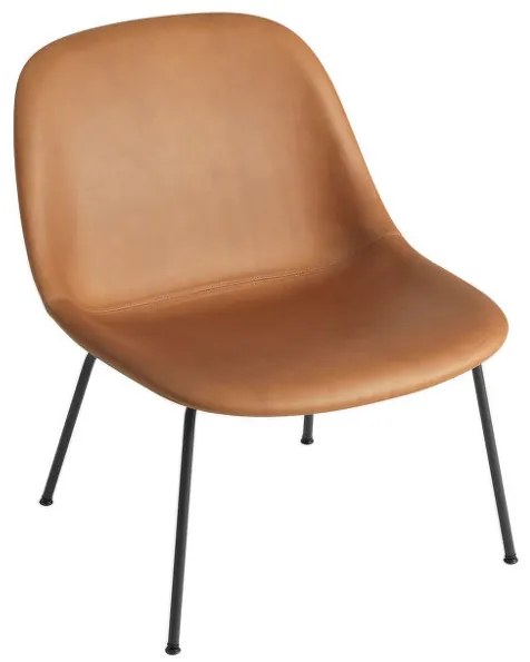 Muuto Křeslo Fiber Lounge Chair s kovovou podnoží, black/Leather Cognac