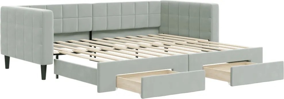 Válenda s přistýlkou a zásuvkami světle šedá 90 x 200 cm samet 3196739