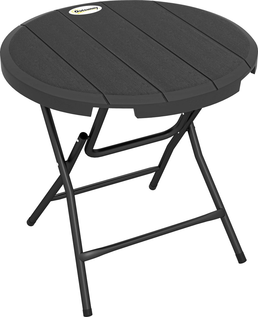 Zahradní stůl Outsunny pro 4 osoby, kulatý skládací stůl Ø80 cm, zahradní jídelní stůl ve vzhledu dřeva, tmavě šedý, ideální na balkon a terasu