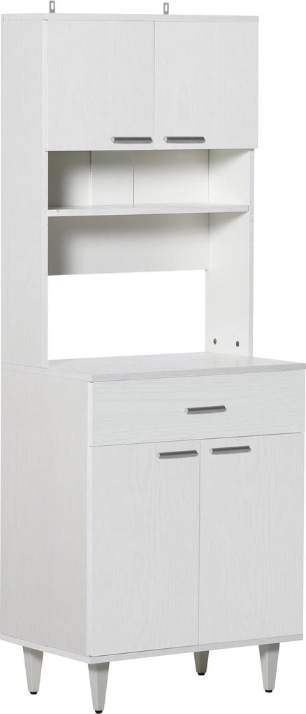 HOMCOM Vysoký Kuchyňský Kredenc, Klasický Bílý Dřevěný Kredenc se 2 Skříňkami a 1 Policí, Bílý, 60x40x160cm | Aosom
