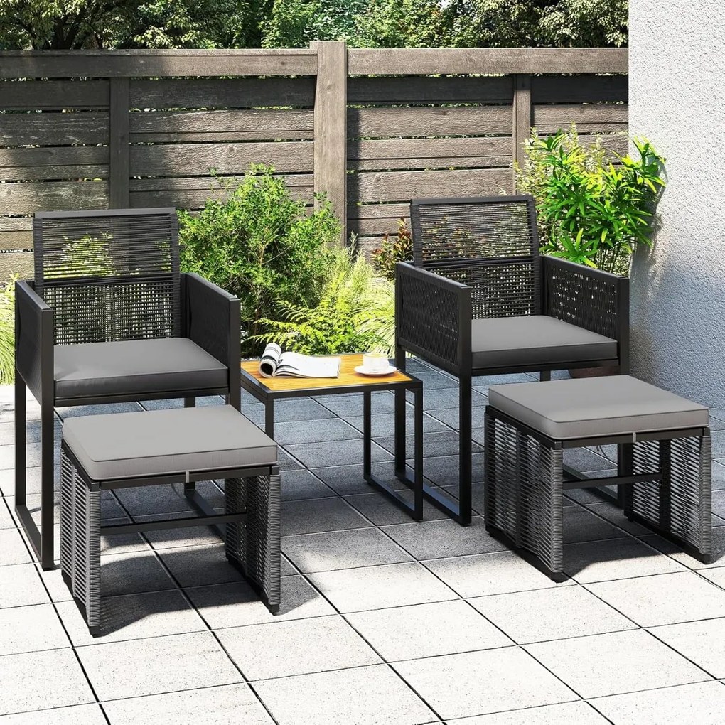 Costway 5 ks. Rattan garden furniture set including 2 chairs s cushions a stool