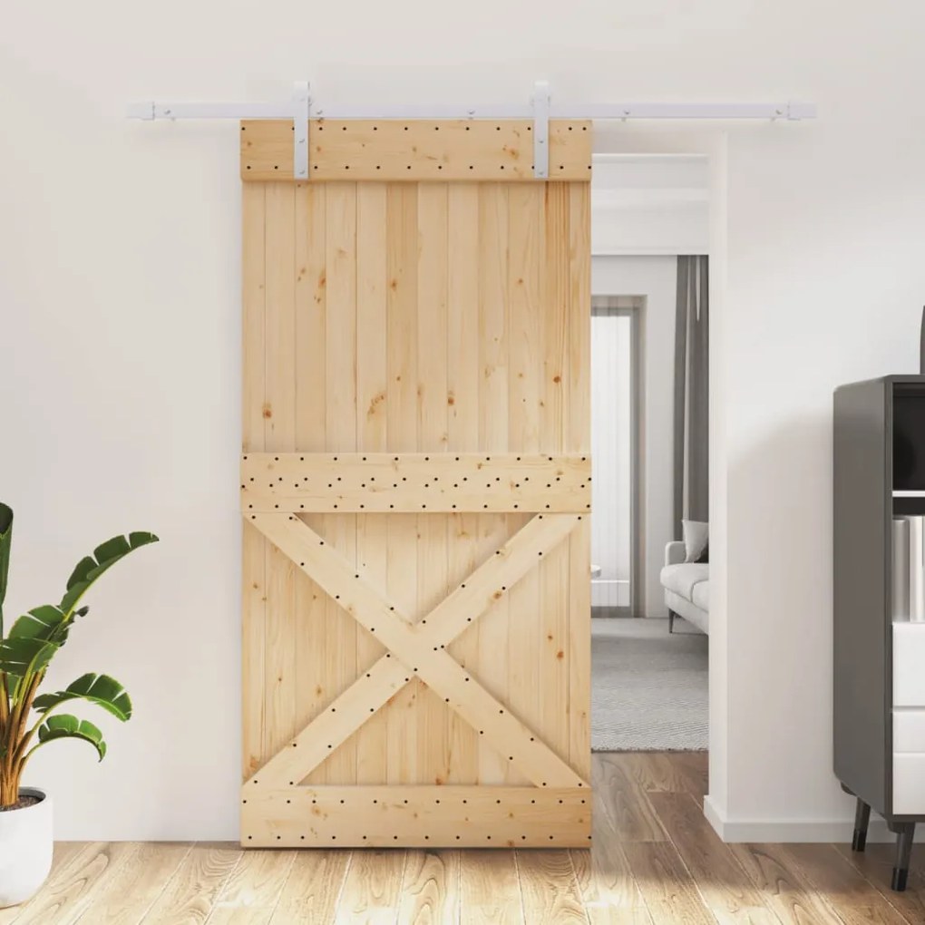 Posuvné Dveře S Kováním 100 X 210 Cm Masivní Borové Dřevo