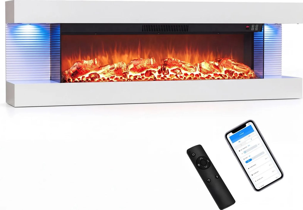 Costway Třístranný elektrický krb 127 cm s LED, 750/1500 W, bílý