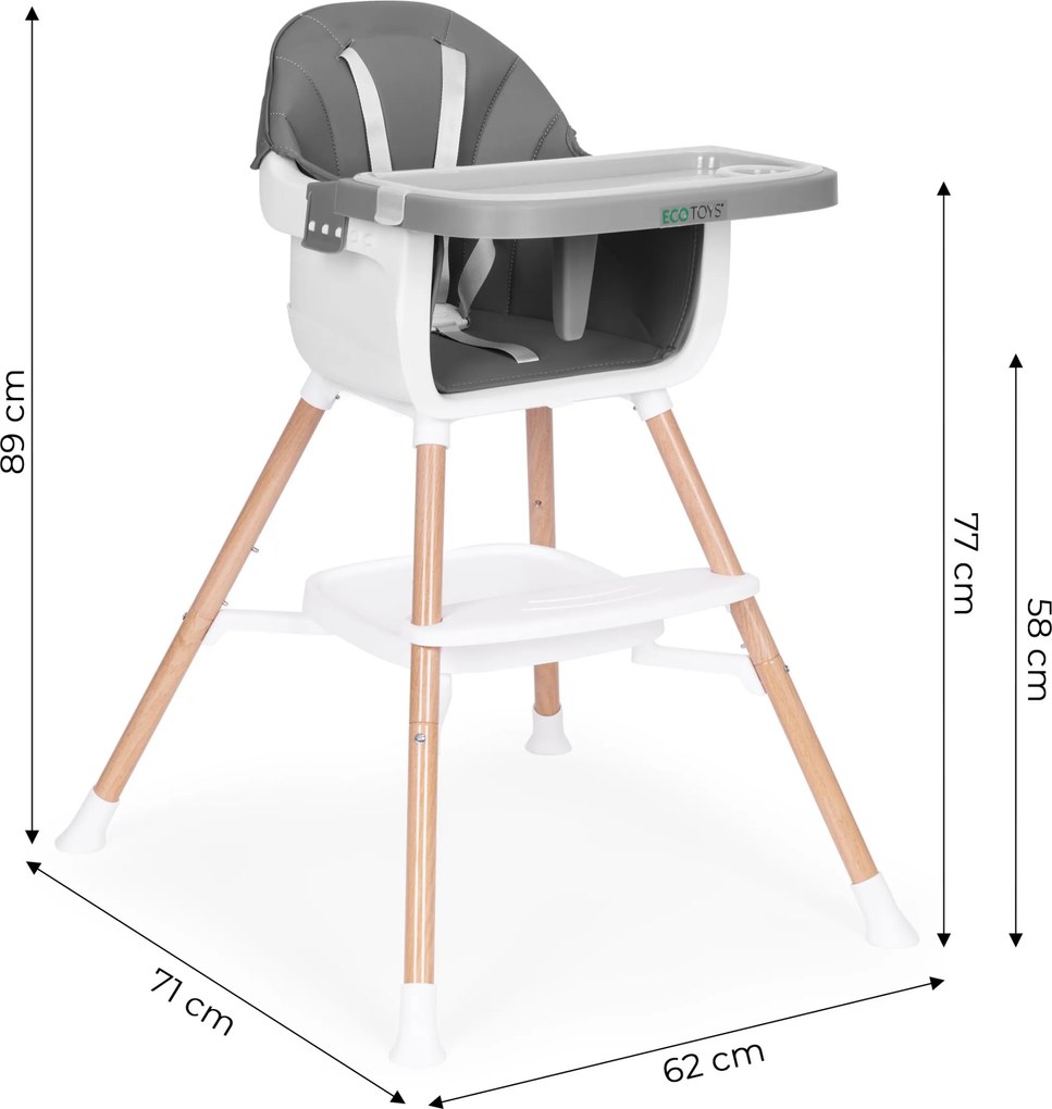 Dětská židlička 2v1 BABY ECOTOYS šedá