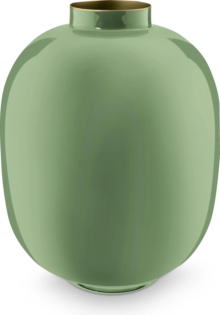 Pip Studio velká kovová váza 32cm, zelená (Velká kovová váza ve střední zelené barvě ze smaltem)