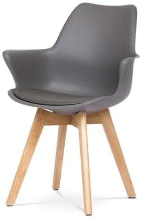 Autronic Moderní jídelní židle Židle jídelní, šedá plastová skořepina, sedák ekokůže, nohy masiv přírodní buk (CT-771 GREY)
