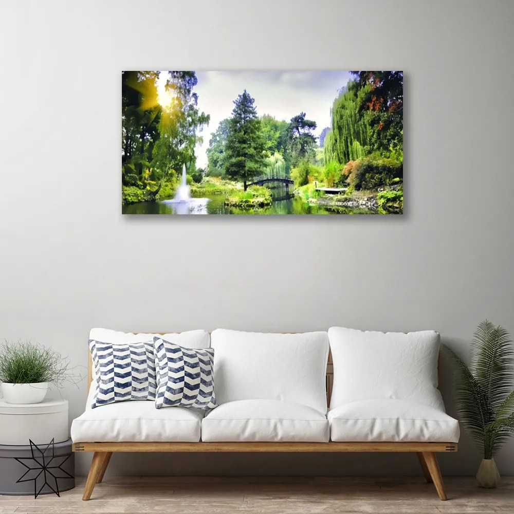 Obraz na plátně Les Vodopád Slunce Příroda 125x50 cm