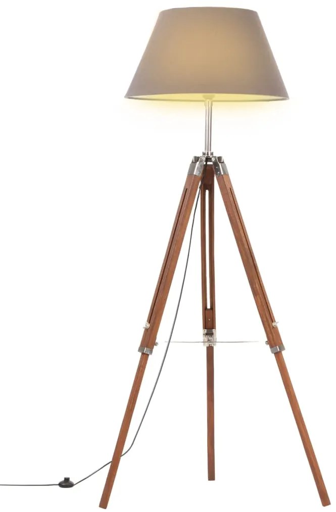 Stojací lampa stativ medově hnědá a šedá masivní teak 141 cm