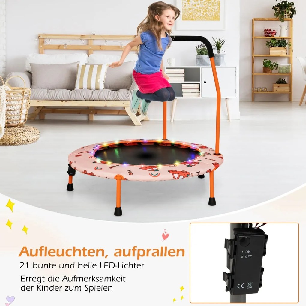 Costway Ø92 cm dětská trampolína mini trampolína s LED osvětlením – pomerančový