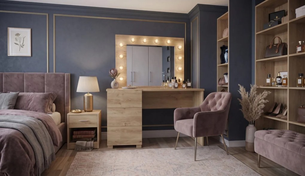 Ral Toaletní stolek se šuplíky a osvětlením GLAMOUR 2 Barva/ dekor: Černá