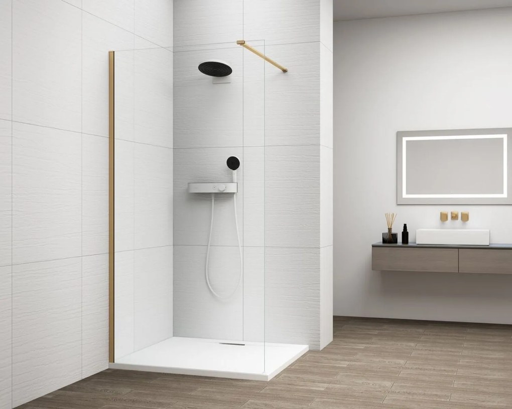 Erga Paris, sprchová zástěna Walk-In 50x200 cm, 8mm čiré sklo, zlatý matný profil, ERG-V02-PARIS-050x200-CL-GB