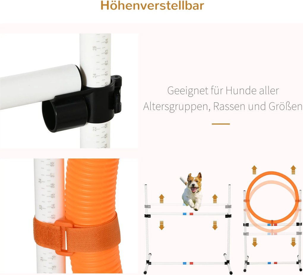 PawHut 3dílná souprava pro trénink agility pro psy včetně snadno přenosné tašky - plastová Bílá+Žlutá