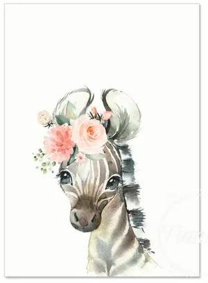 Plátno - obrázek - zvířátka s věnečkem Motiv: TX2156E zebra, Rozměry (cm): 30x42 cm