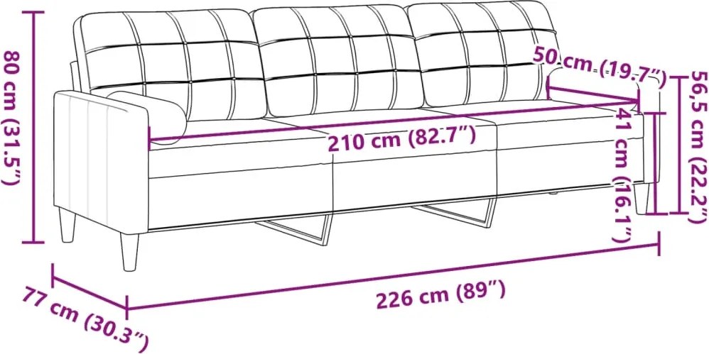 3místná pohovka s polštáři hnědá 210 cm textil 3278204