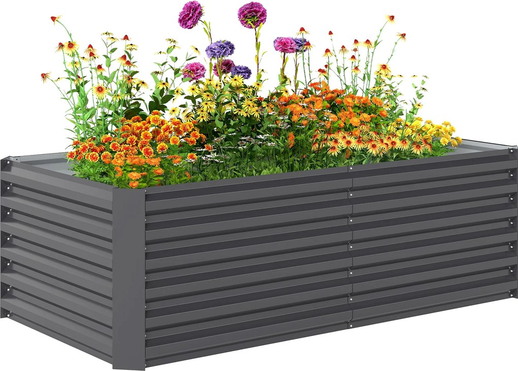 Outsunny pozinkovaný ocelový vyvýšený záhon 180 x 90 x 57,5 cm — hluboký květináč s výztužnými tyčemi a otevřeným dnem, odolný proti povětrnostním vli