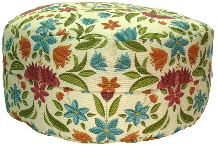 S radostí - vlastní výroba Meditační polštář Lidové květy - světlé Velikost: ∅30 x v12 cm