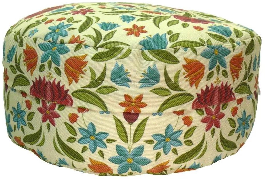 S radostí - vlastní výroba Meditační polštář Lidové květy - světlé Velikost: ∅30 x v18 cm