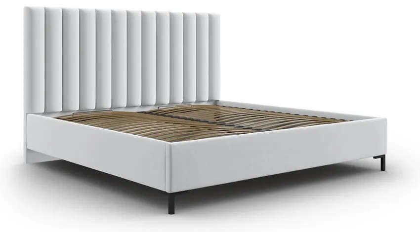 Světle šedá čalouněná dvoulůžková postel s úložným prostorem s roštem 160x200 cm Casey – Mazzini Beds