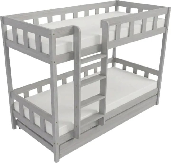 Benlemi Patrová postel PLOTTY s žebříkem 90x200 cm Zvolte barvu: Světle šedá, Zvolte šuplík: Přistýlka 90x190 cm, Zvolte stranu: Vlevo
