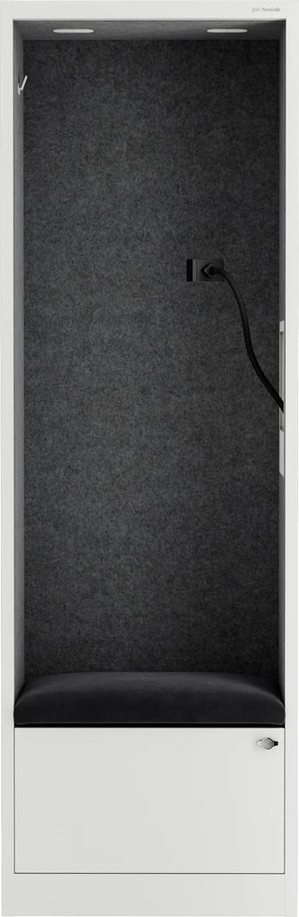 Skříň se sedákem a zónou ticha SALLY MentalBox, bílá konstrukce, tmavě šedý sedák, 1850 x 600 x 400 mm