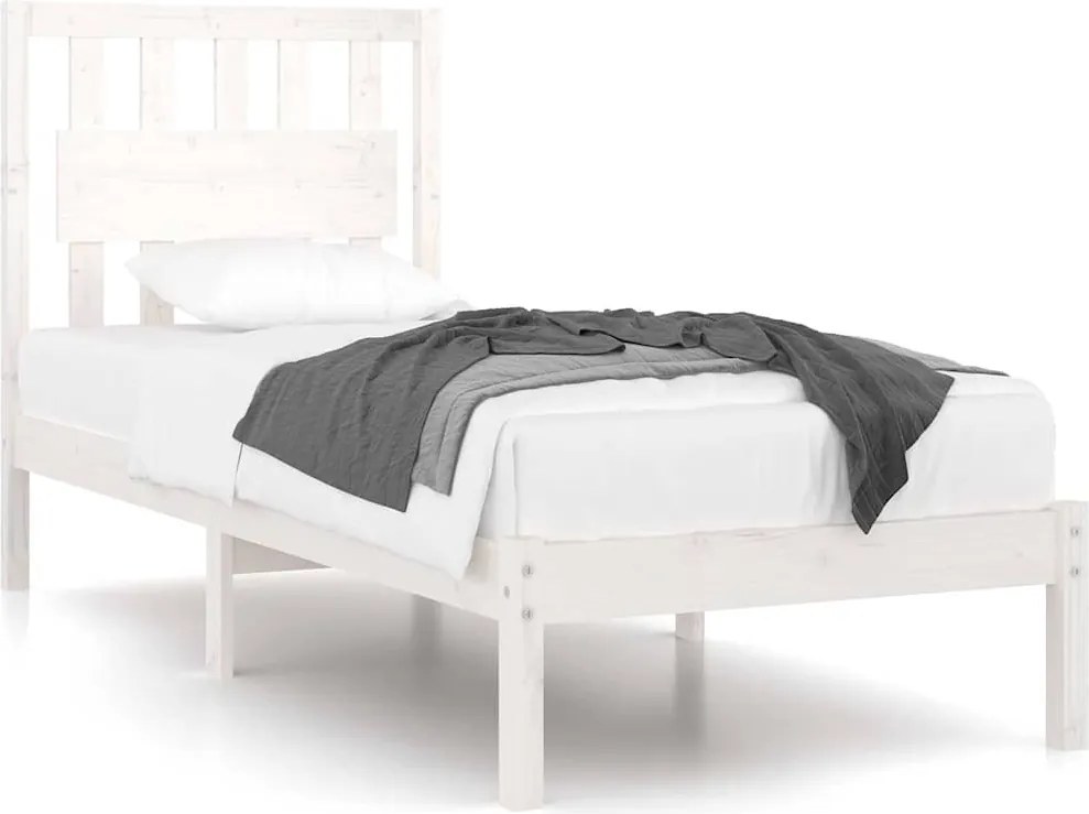 Rám postele bílý masivní borovice 90 x 190 cm jednolůžko 3103899