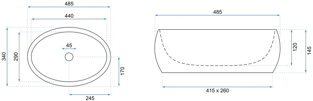 Rea Linda Granit umyvadlo, 49 x 34 cm, imitace kamene-granit matný, REA-U8567