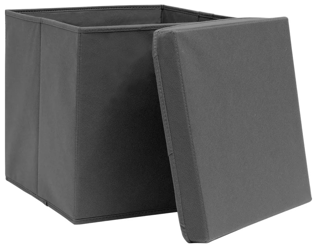 Úložné boxy s víky 10 ks šedé 32 x 32 x 32 cm textil - Default Title