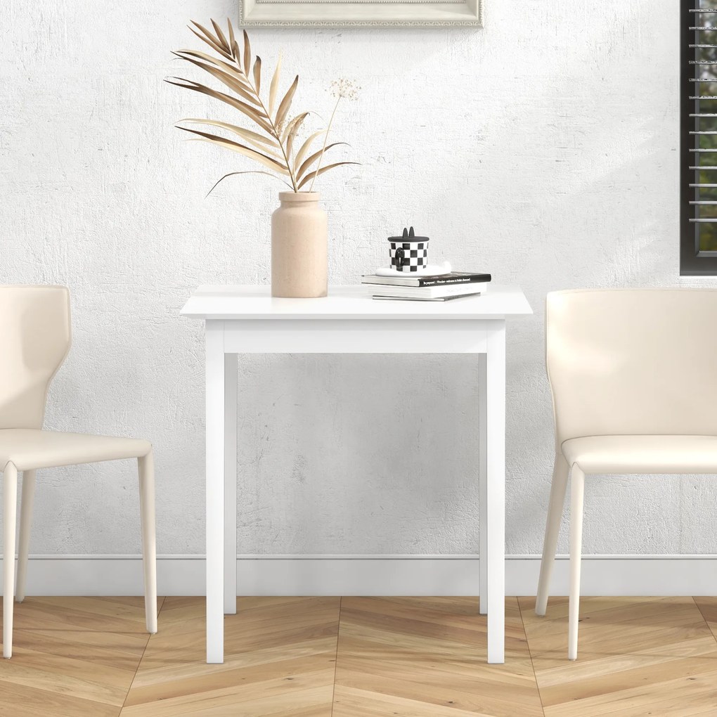 HOMCOM jídelní stůl kuchyňský stůl čtvercový pro 2 osoby ze dřeva, 75 x 76 cm, ideální do kuchyně a jídelny, bílý
