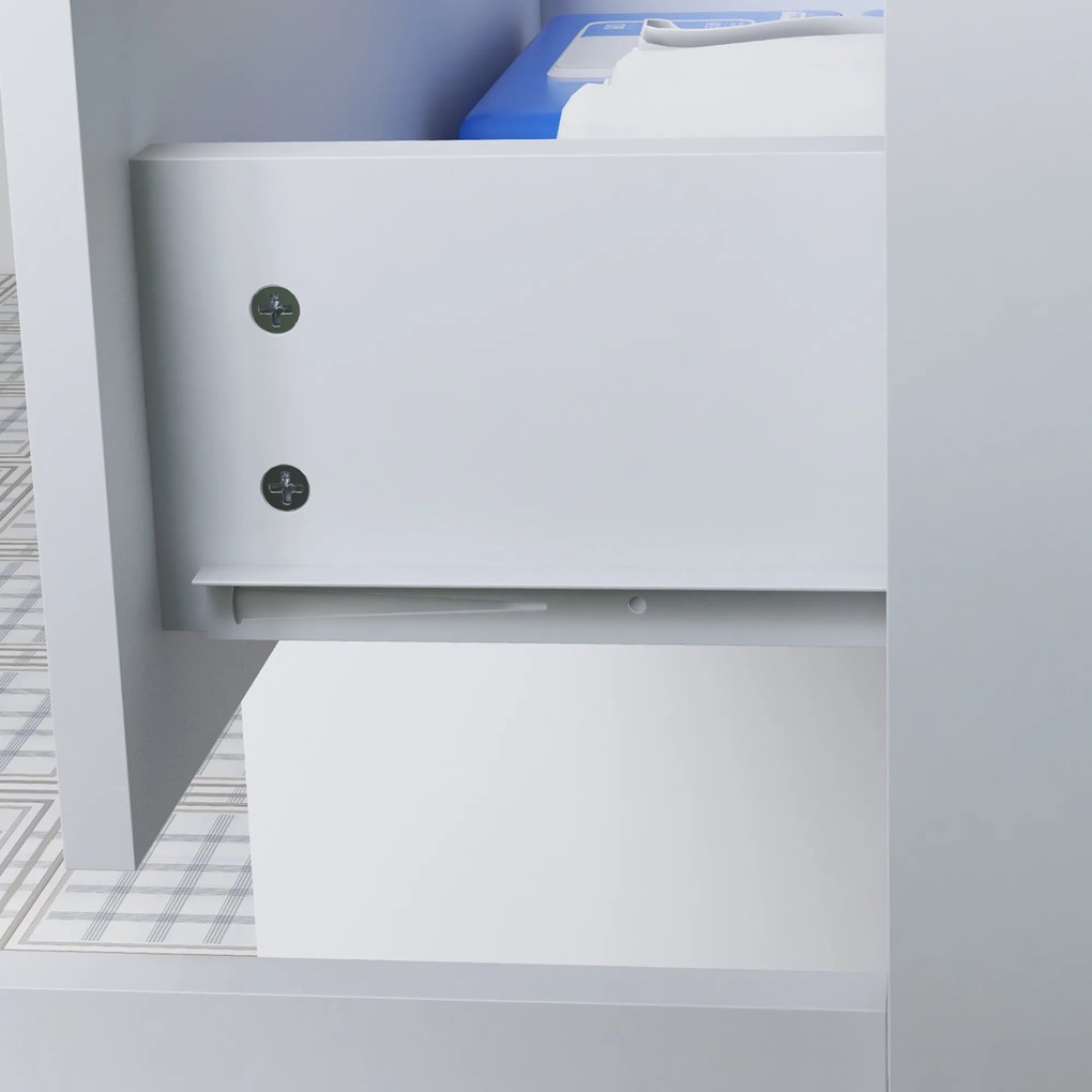 Kleankin volně stojící koupelnová skříňka s 2 dveřmi, 1 šuplíkem, nastavitelnou policí, leskle bílá, 60Š x 30H x 80V cm