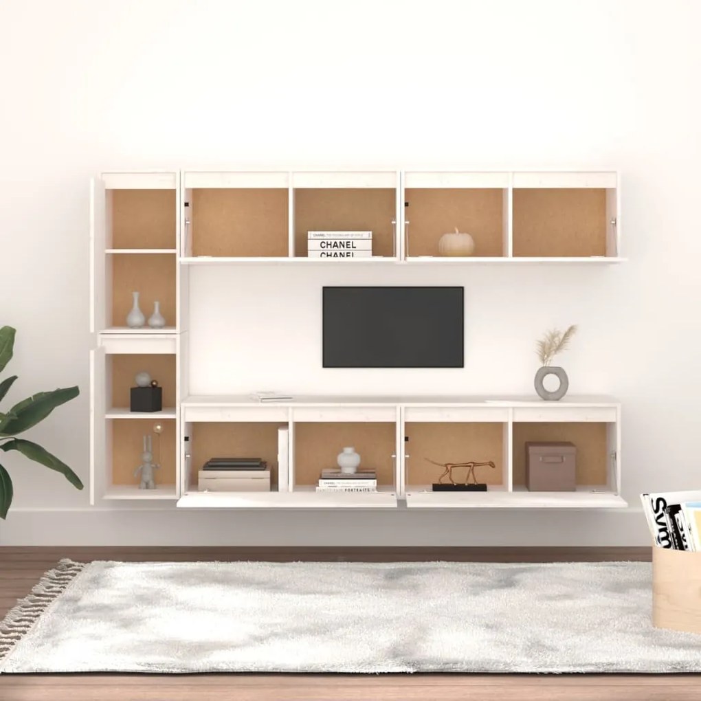 TV skříňky 6 ks bílé masivní borové dřevo 3100235