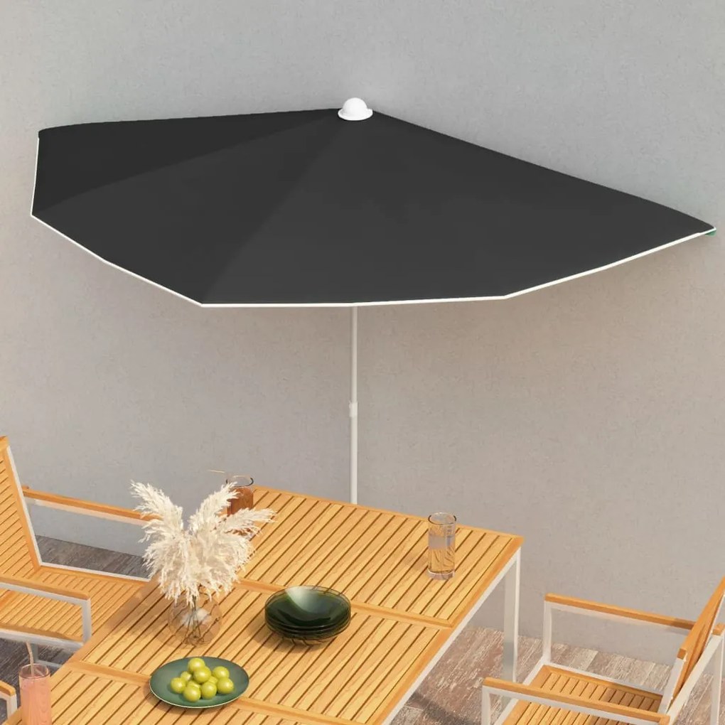 Zahradní půlkruhový slunečník s tyčí 180 x 90 cm černý 315565