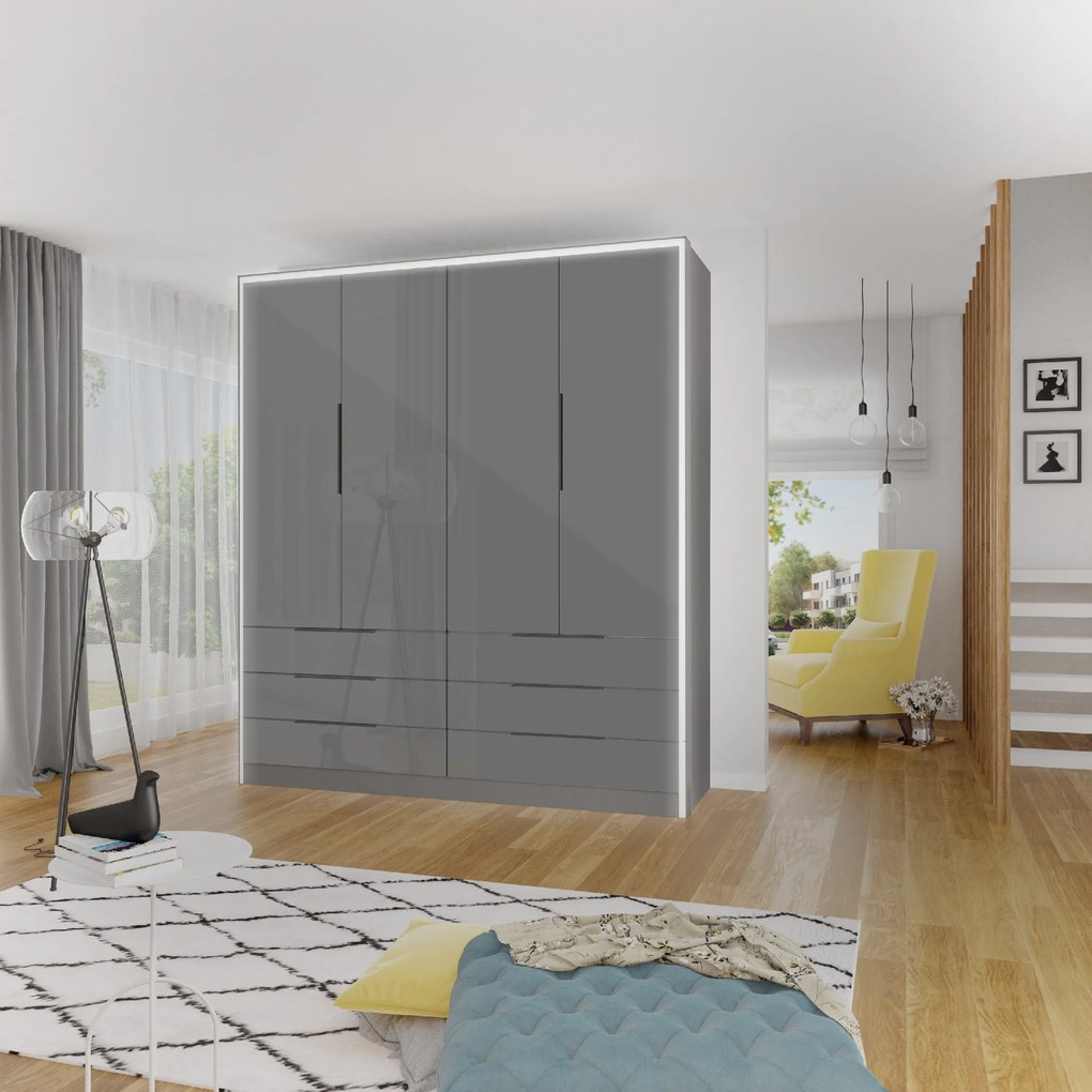 ARK Šatní skříň RALF, Šedá + LED osvětlení 207 cm