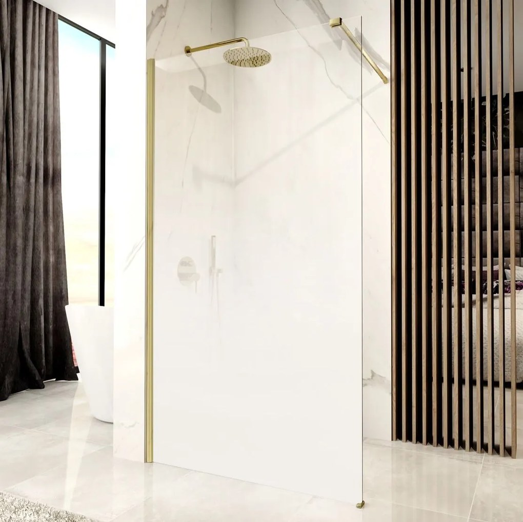 Rea Aero Ombre, sprchová zástěna Walk-In 110x195 cm, 8mm čiré sklo s bílým vzorem, zlatý matný profil, REA-K2465