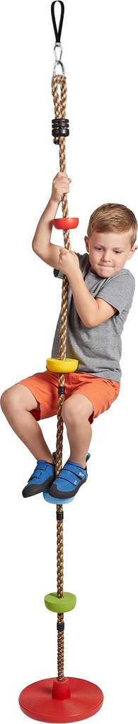 AIYAPLAY Ninja Line dětská slackline se diskovou houpačkou a stupínky, venkovní hra 3–8 let — červená | Aosom