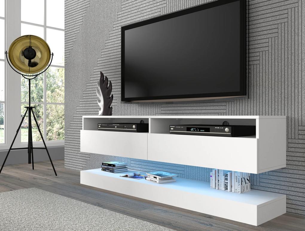 BIM Televizní stolek DUO 160 cm závěsný s panelem bílý mat