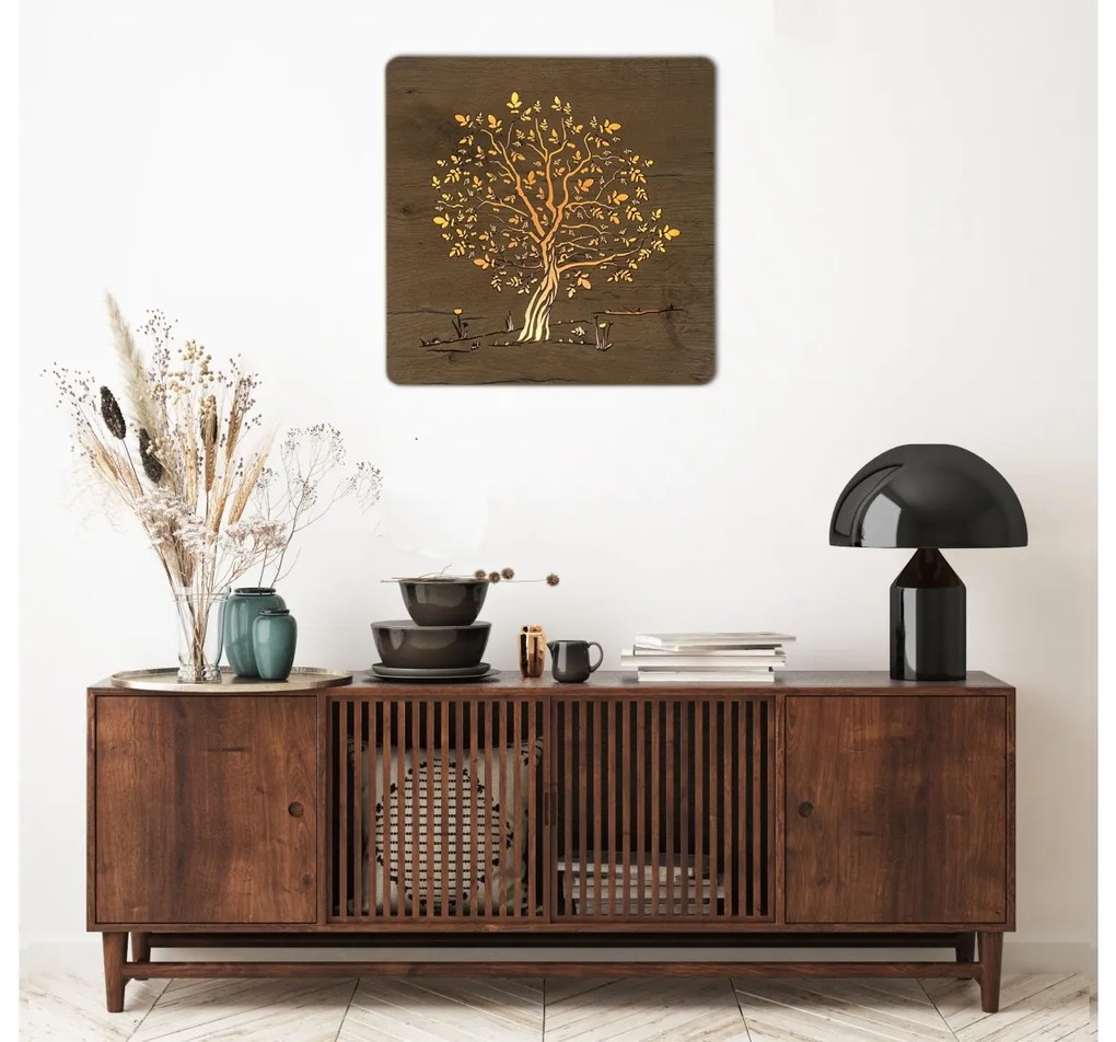 Li-Go "Ořešák" světelný obraz 230V 62x62cm provedení povrchu: dub světlý