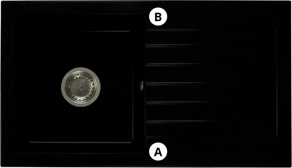 Granitový dřez se sifonem a odkapávací plochou, univerzální, černá, 75,2x43,6, NOEL