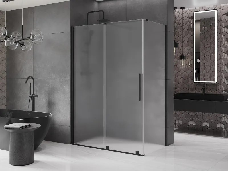 Mexen Velar, sprchový kout s posuvnými dveřmi 150 x 80 cm, 8mm sklo námraza, černá matná, 871-150-080-31-70