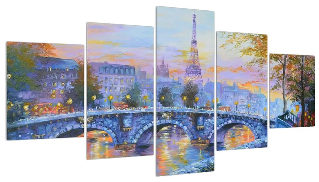 Obraz malované krajiny s Eiffelovou věží (150x80 cm)
