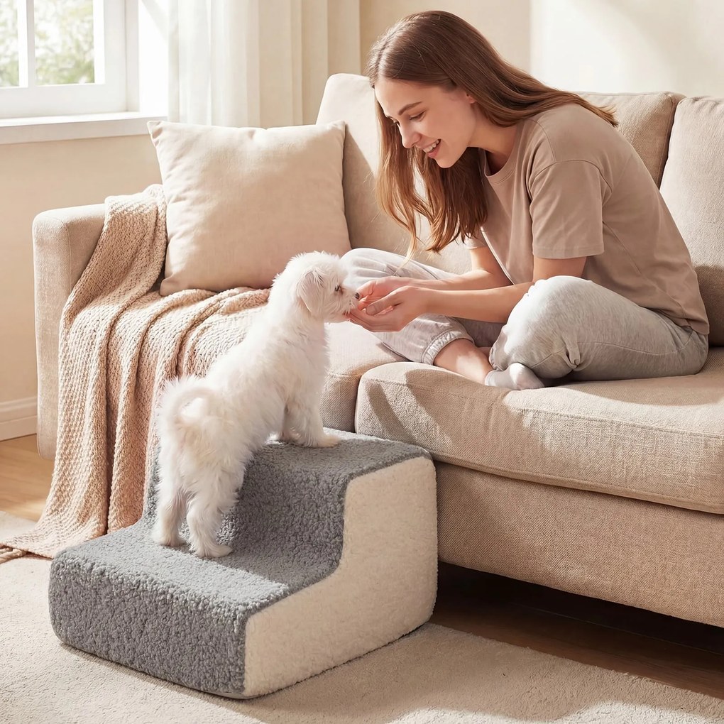 Costway 2-Step Dog Ramp vyrobená z pěny s omyvatelným potahem a protiskluzovou