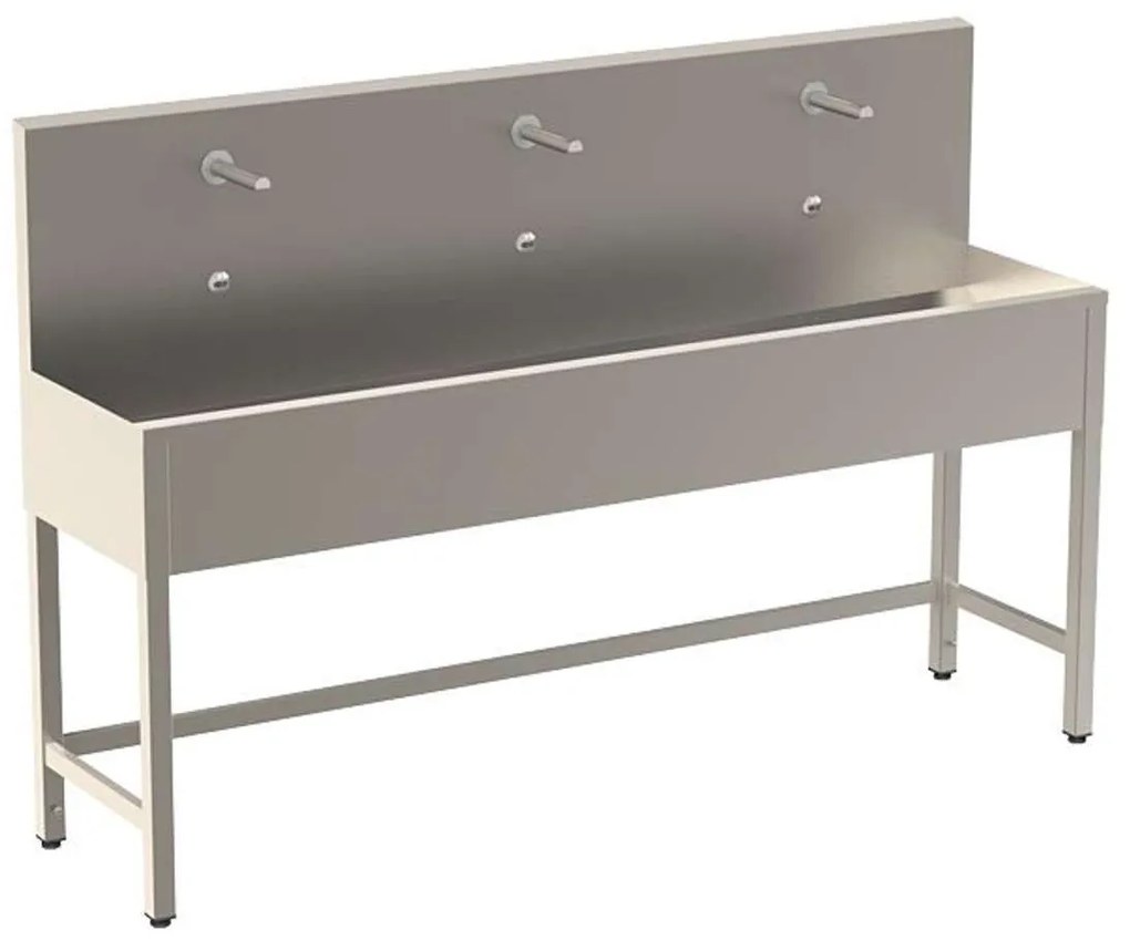 Sanela - Celoopláštěný stojící mycí žlab 1900 mm, 3 senzorové baterie, síťové napájení, antivandal, nerez SLUN 51E
