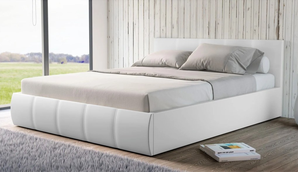 Sofos Čalouněná postel 140x200 bílá, s úložným prostorem VERONA