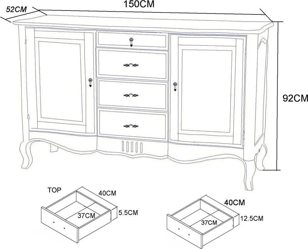 Komoda Venezia 150 cm z masivu béžová