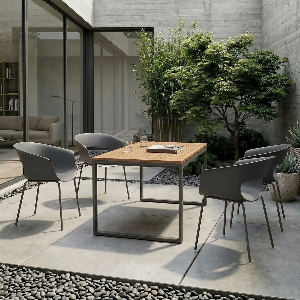 Outsunny Zahradní židle sada 4 ergonomických balkónových židlí s výřezem v područce odolné proti povětrnostním vlivům tmavě šedé barvy