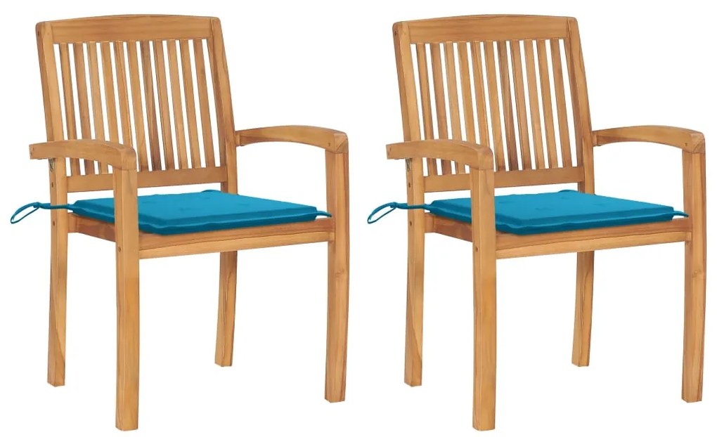 Zahradní židle 2 ks s modrými poduškami masivní teak 3063256